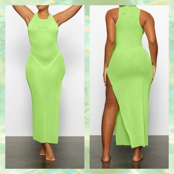 SKIMS | Swim | Skims Swim Cover Up Mesh Long Tank Dress Neon Green ...